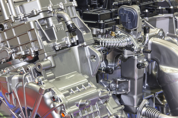 Car engine block detail. Motor industry. Automotive technology ...