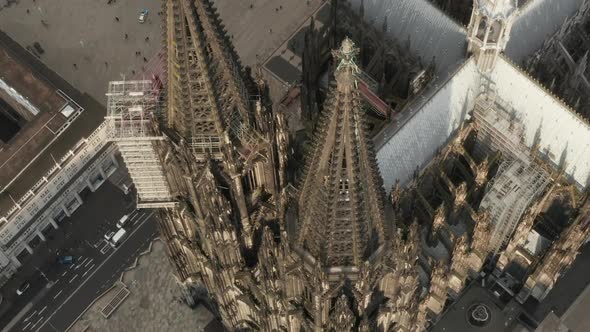 AERIAL: Overhead View of Cologne Cathedral in Beautiful Sunlight ...