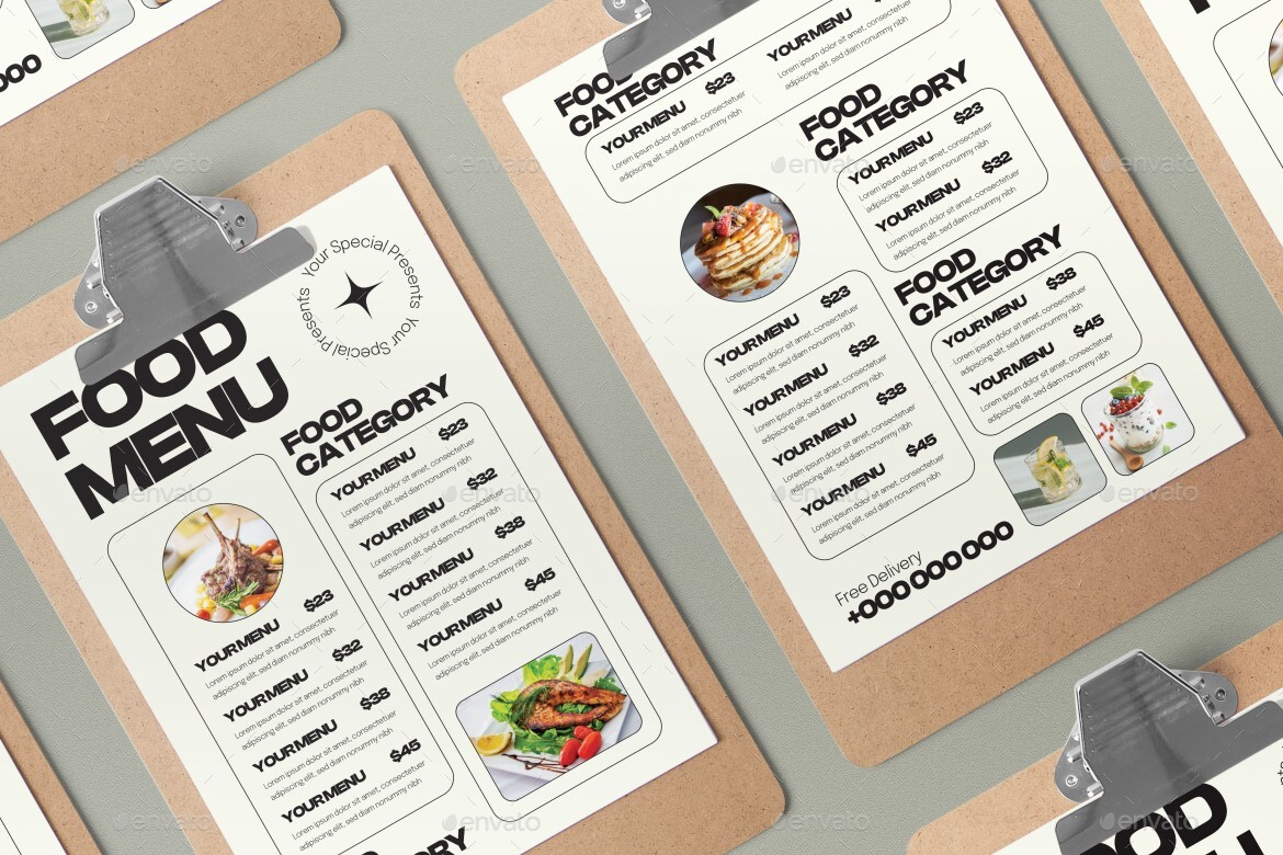 Beige Black Minimalist Food Menu, Print Templates | GraphicRiver