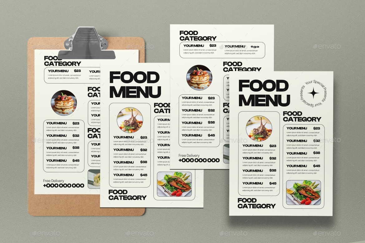 Beige Black Minimalist Food Menu, Print Templates | GraphicRiver