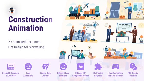 Construction Builders - Animated Flat Characters MOGRT Premiere Pro ...