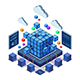 Isometric Data Center Block with Servers and Cloud Computing, Vectors