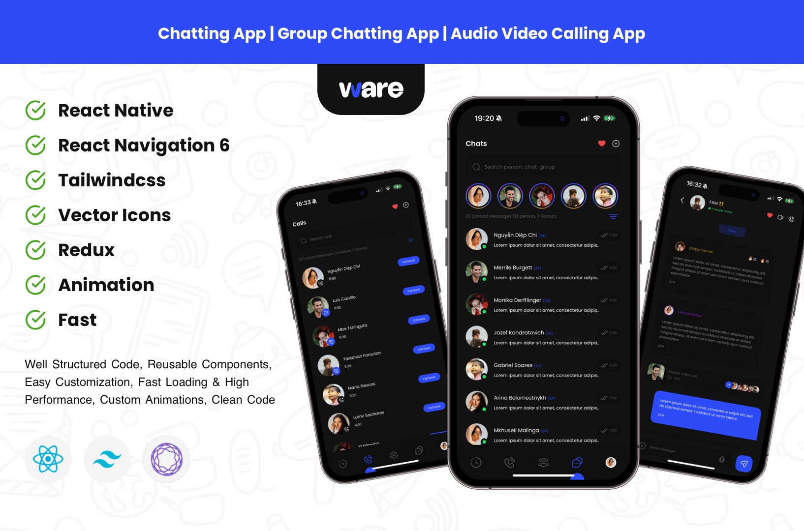 Ware - Chat, Video Chat UI with Flutter by teammadeit | CodeCanyon