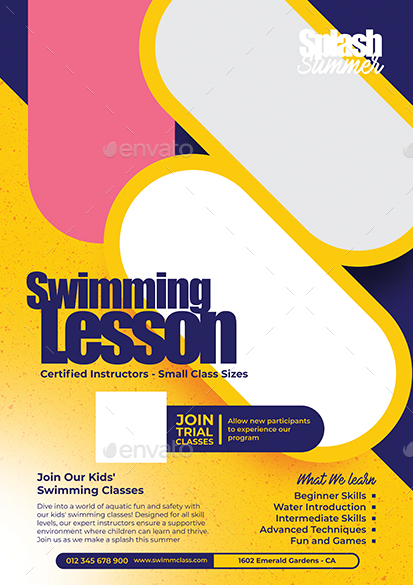 Swimming Lessons Flyer and Social Media, Print Templates | GraphicRiver