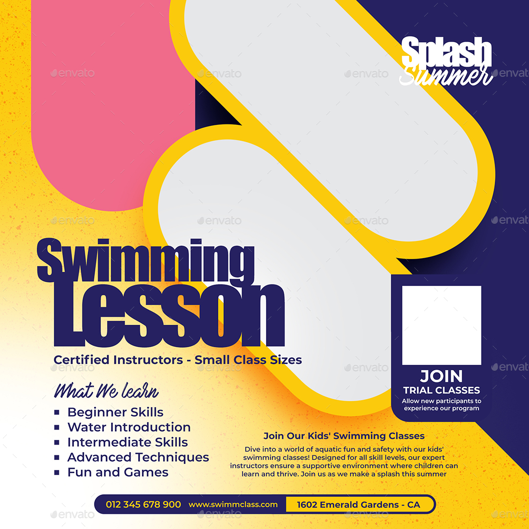 Swimming Lessons Flyer and Social Media, Print Templates | GraphicRiver