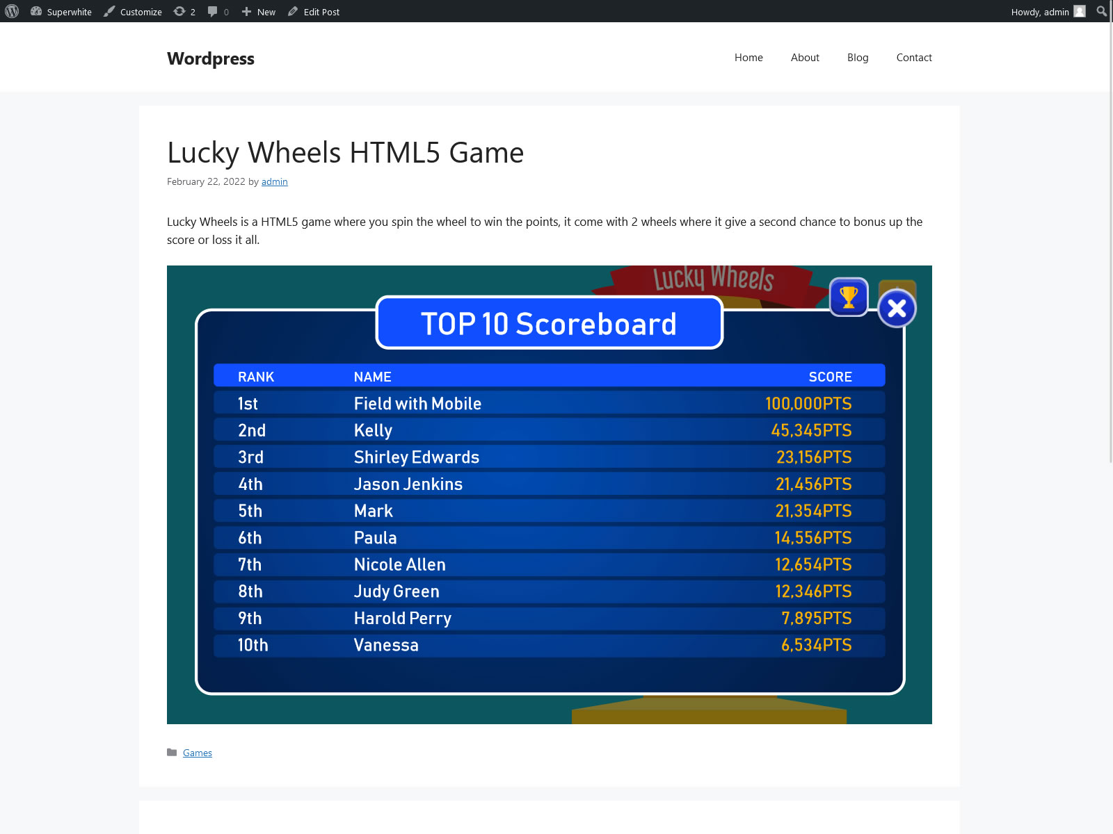 Scoreboard for HTML5 Games (Wordpress Plugin) by demonisblack | CodeCanyon