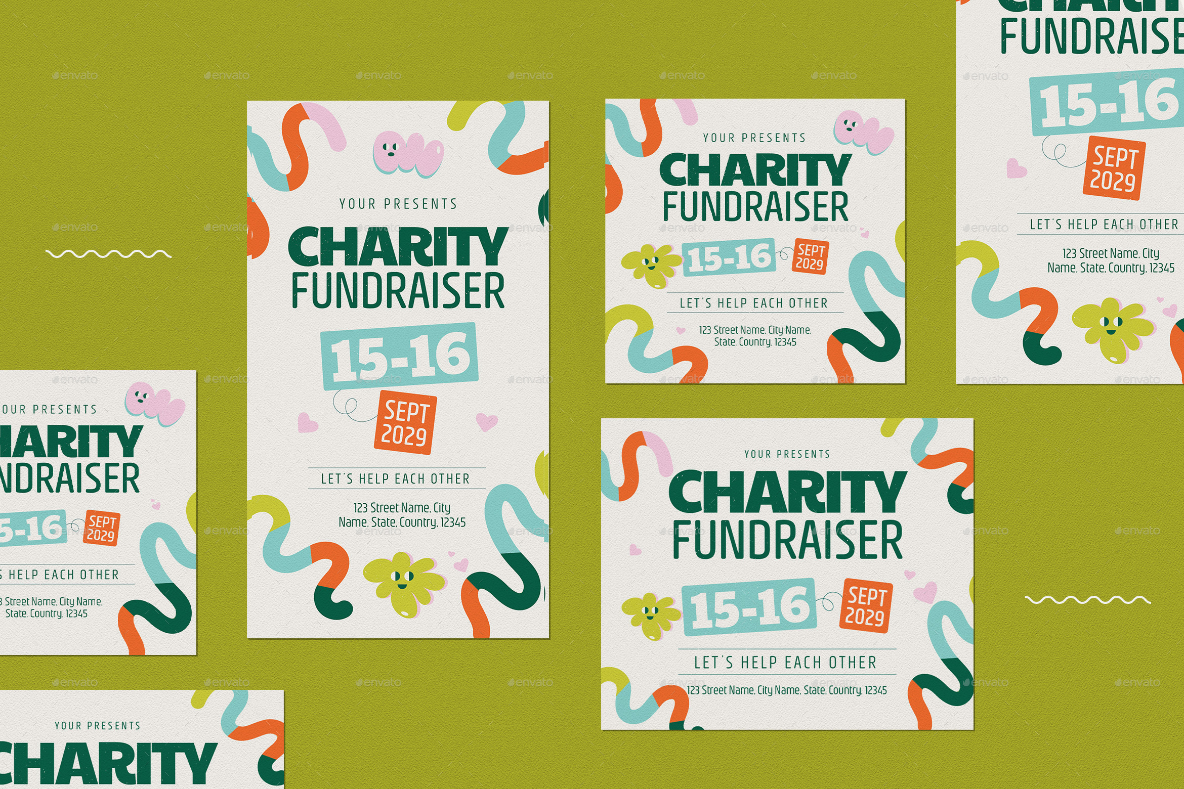 Colorful Playful Charity Fundraiser Flyer Set, Print Templates ...