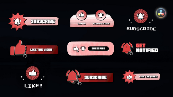 Retro Subscribe Elements, DaVinci Resolve Templates | VideoHive