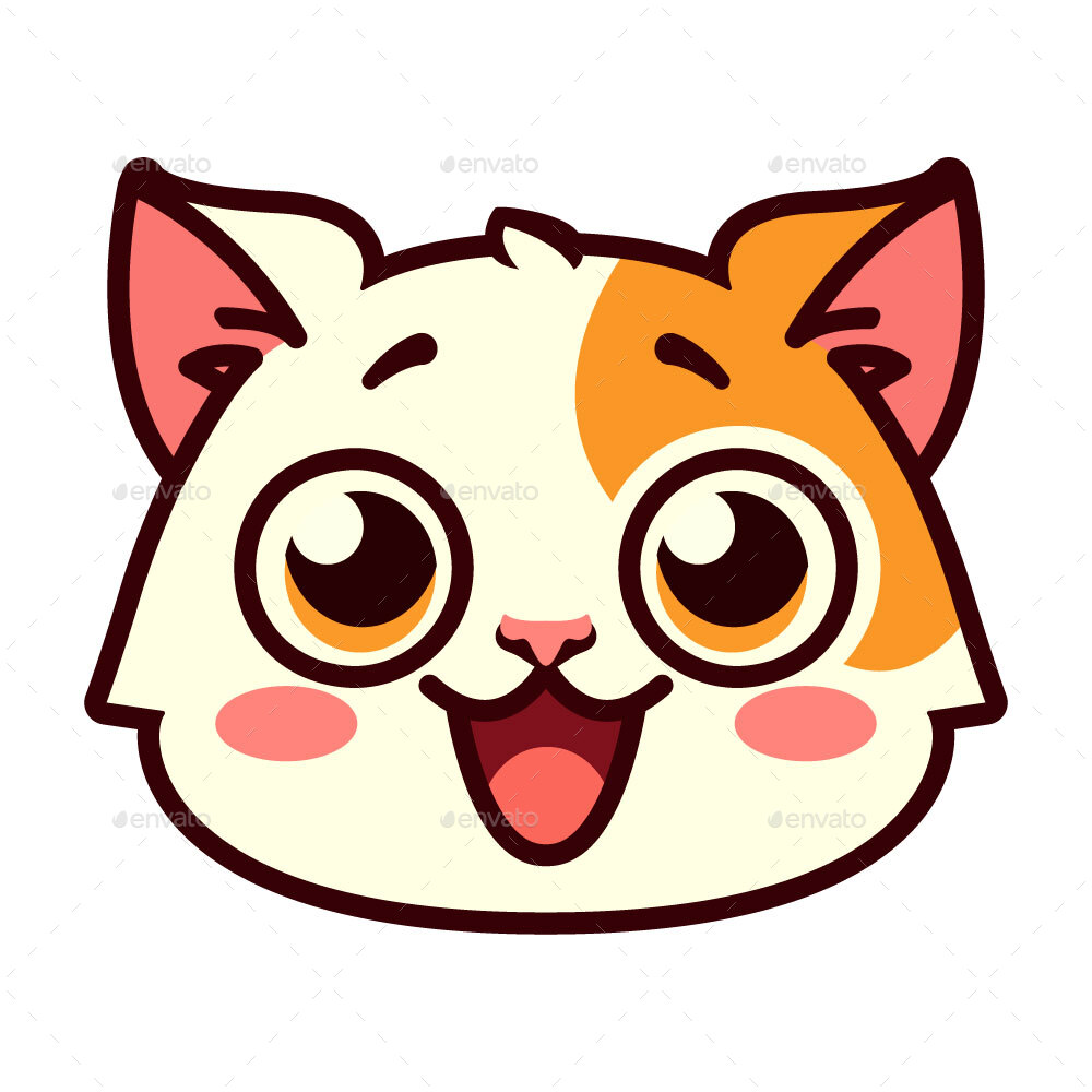 Cute Cat Faces. 5 Expressions., Graphics | GraphicRiver