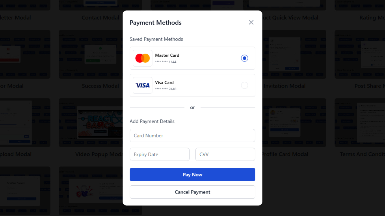 MultiModal - Responsive TailwindCSS Modals and Popups React NextJs Template by MKTemplateWizard