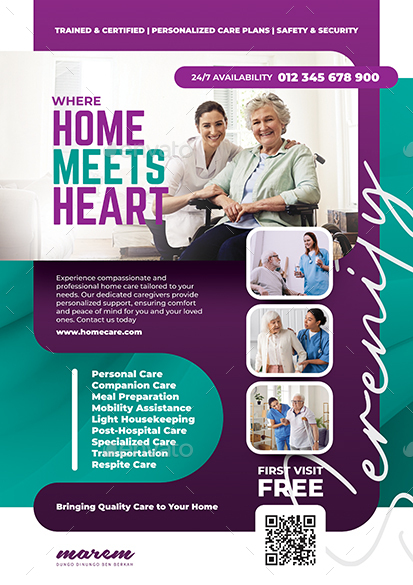 Home Care Service Flyer and Social Media, Print Templates | GraphicRiver