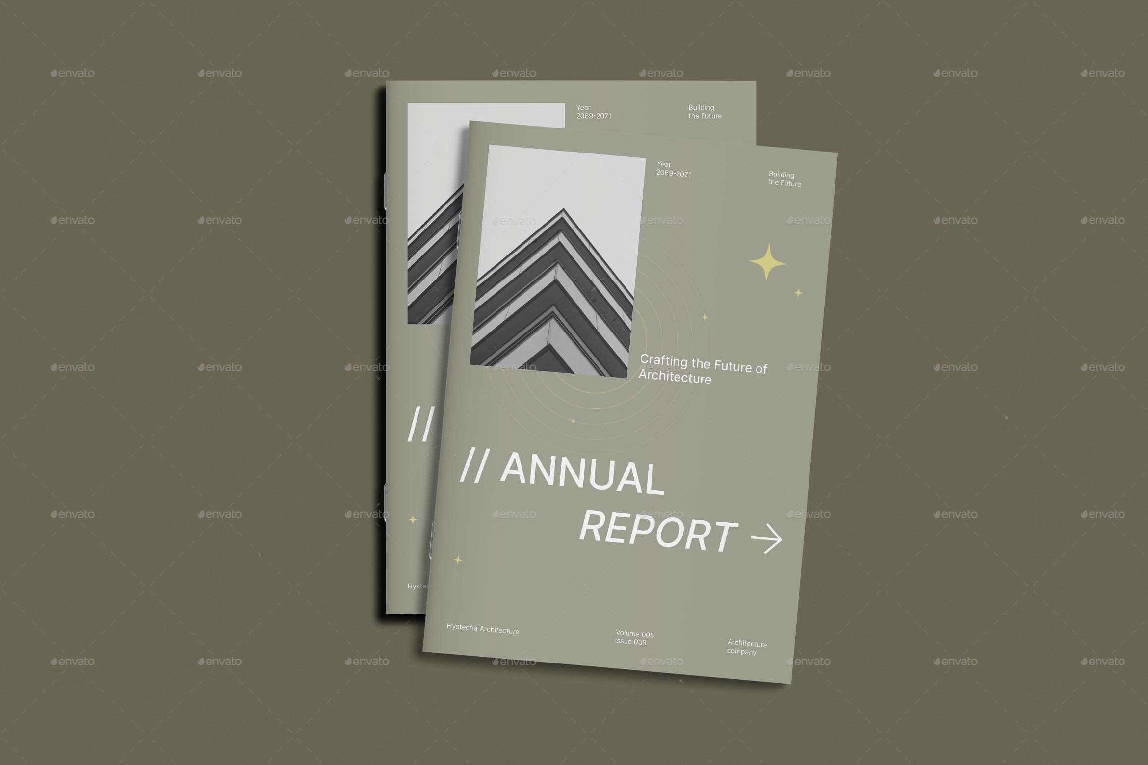 Green Minimalist Modern Architecture Annual Report, Print Templates
