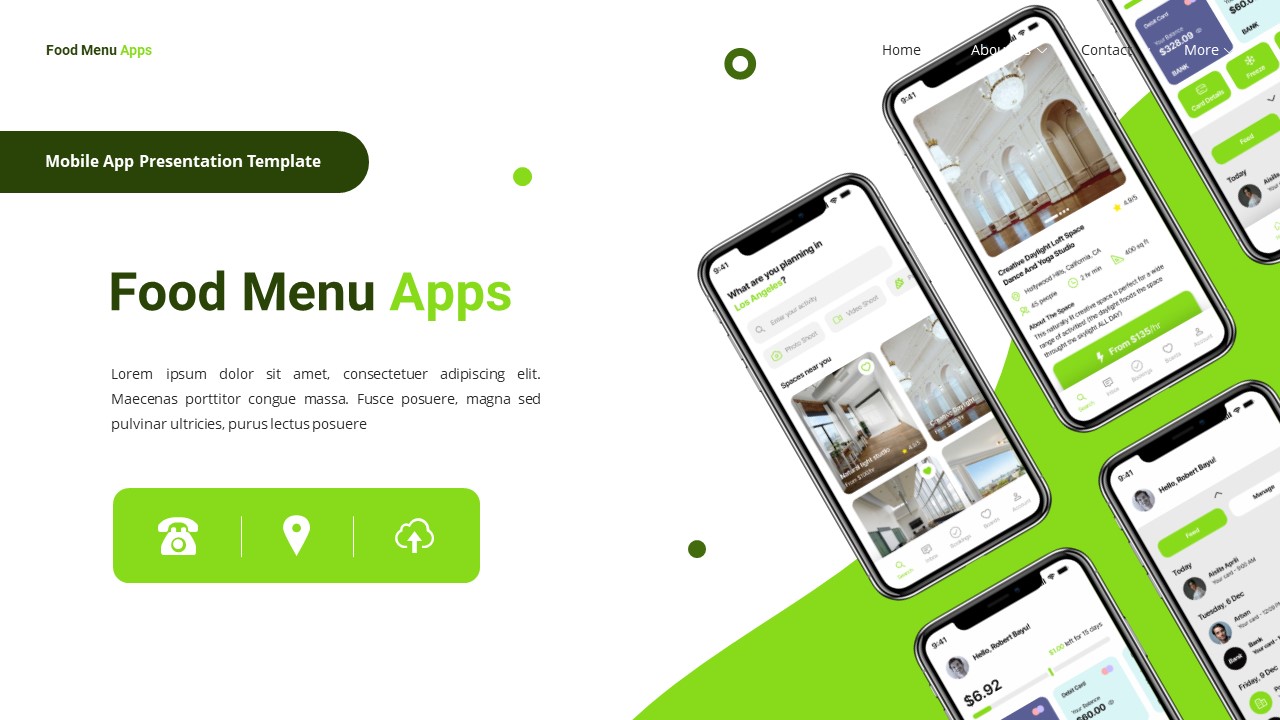 Food Menu Apps - Mobile App Google Slide Templates, Presentation Templates