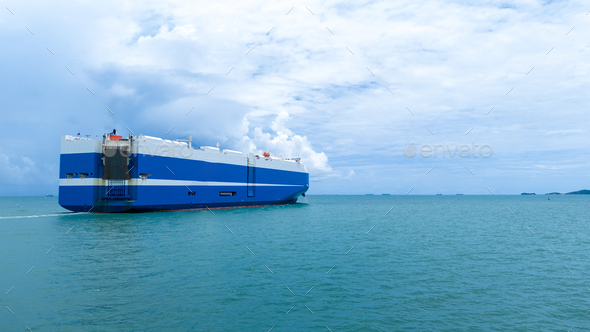 cargo ship running in the ocean, Ro-Ro Ship for import export shipping ...