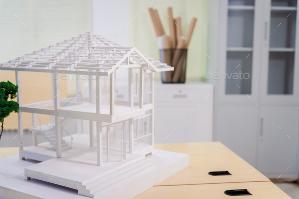 Concrete House Structure, Toy Model, Blueprints, and Tools Show ...