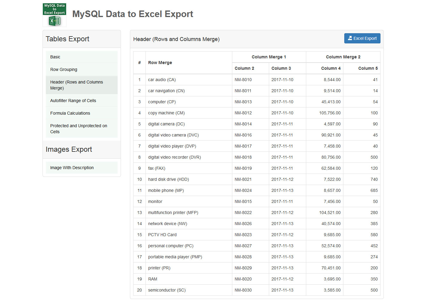 MySQL Data to Excel Export by themeposh | CodeCanyon