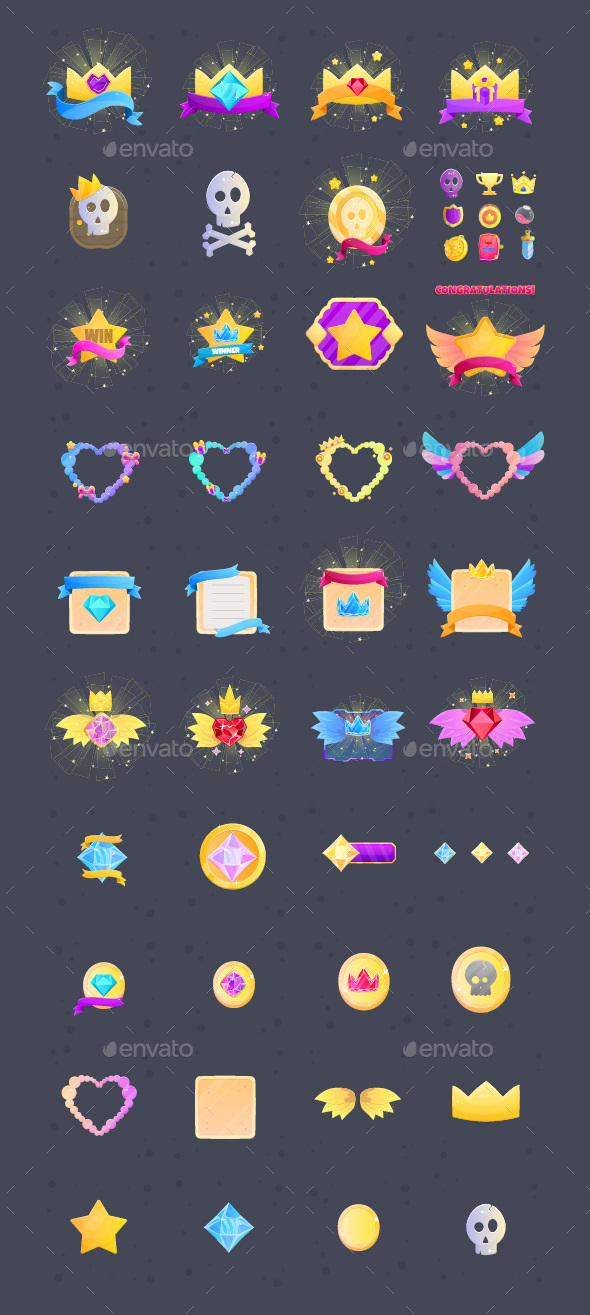 35+ Game UI Reward Badges Set, Graphics | GraphicRiver