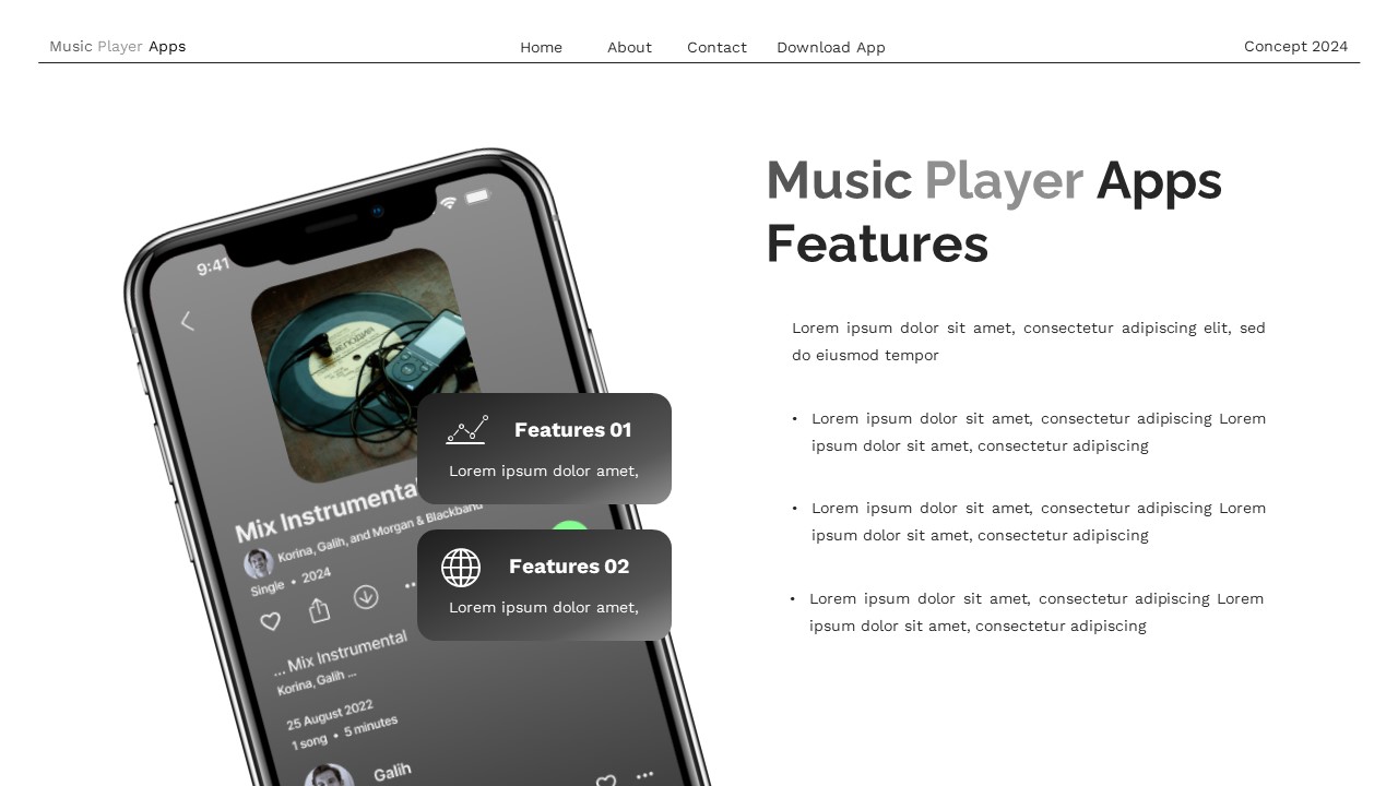 Music Player Apps - Mobile App Powerpoint Templates, Presentation Templates