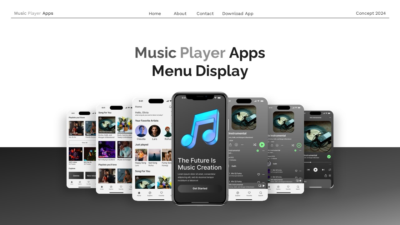 Music Player Apps - Mobile App Powerpoint Templates, Presentation Templates
