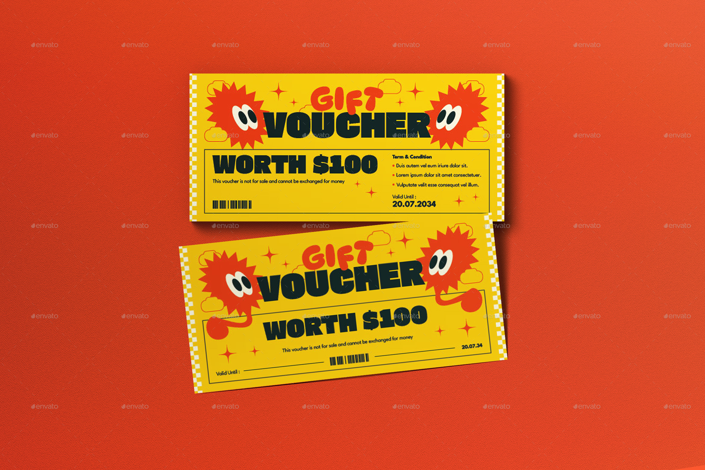 Yellow Retro Gift Voucher, Print Templates | GraphicRiver