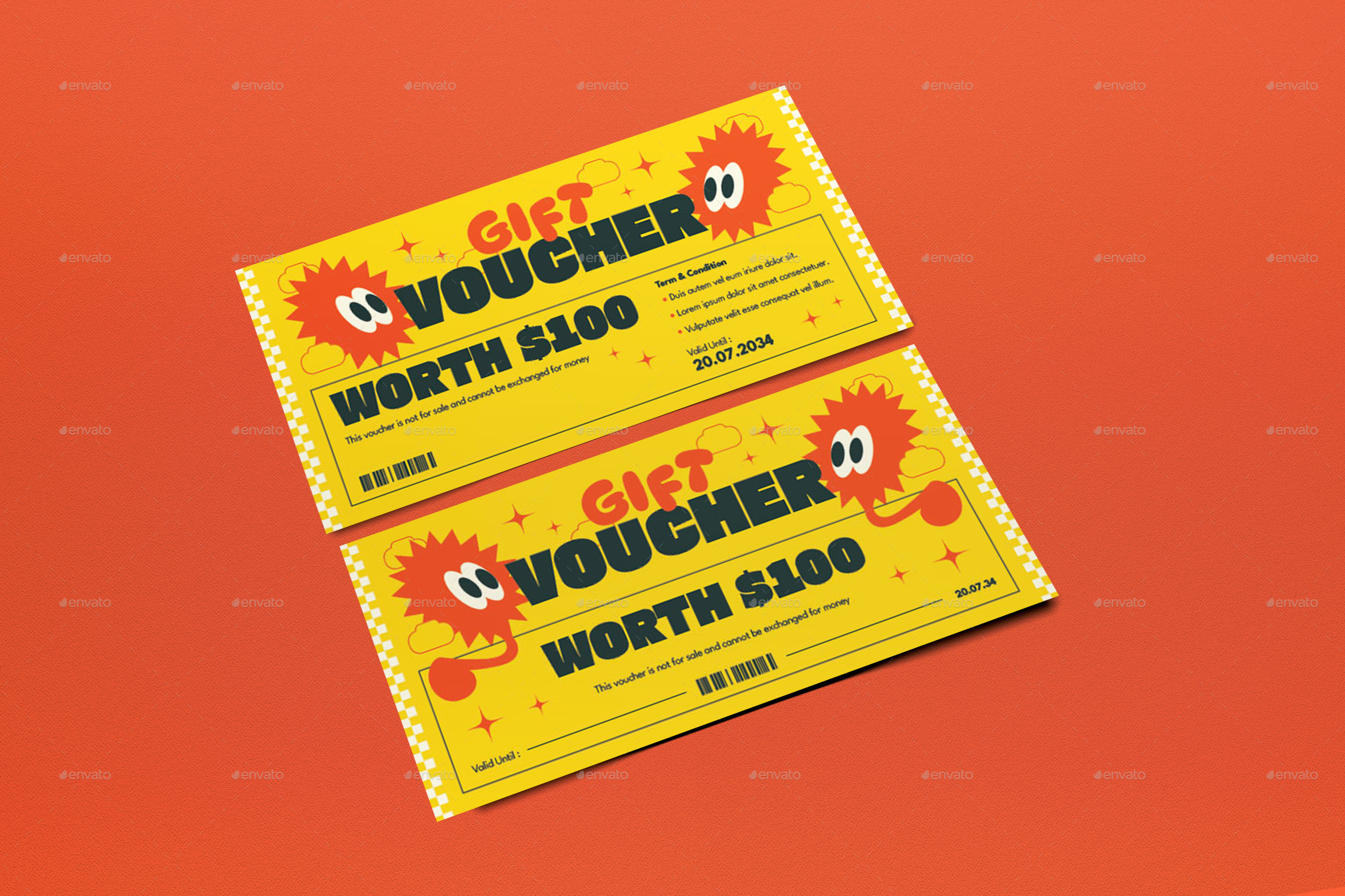 Yellow Retro Gift Voucher, Print Templates | GraphicRiver