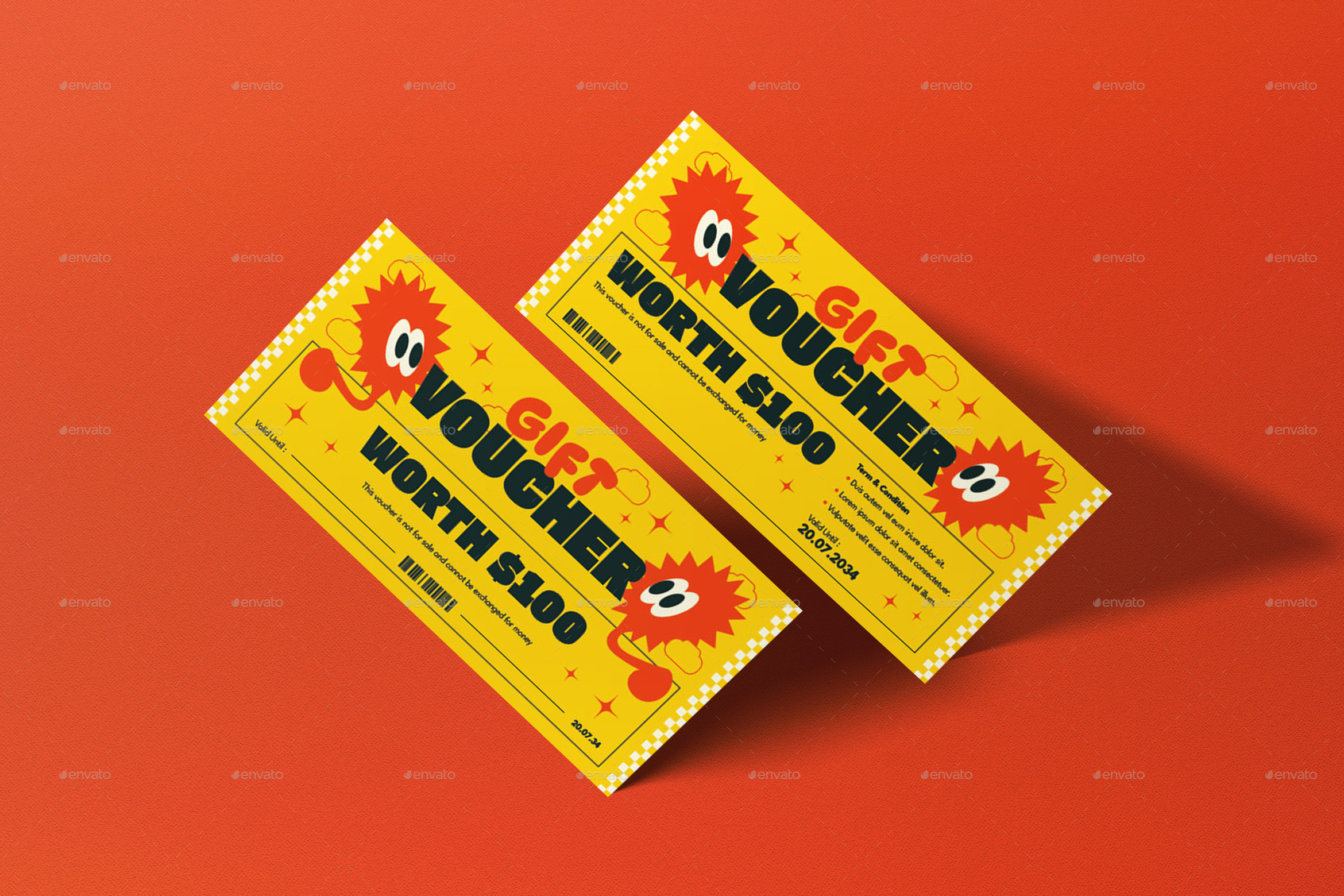 Yellow Retro Gift Voucher, Print Templates | GraphicRiver