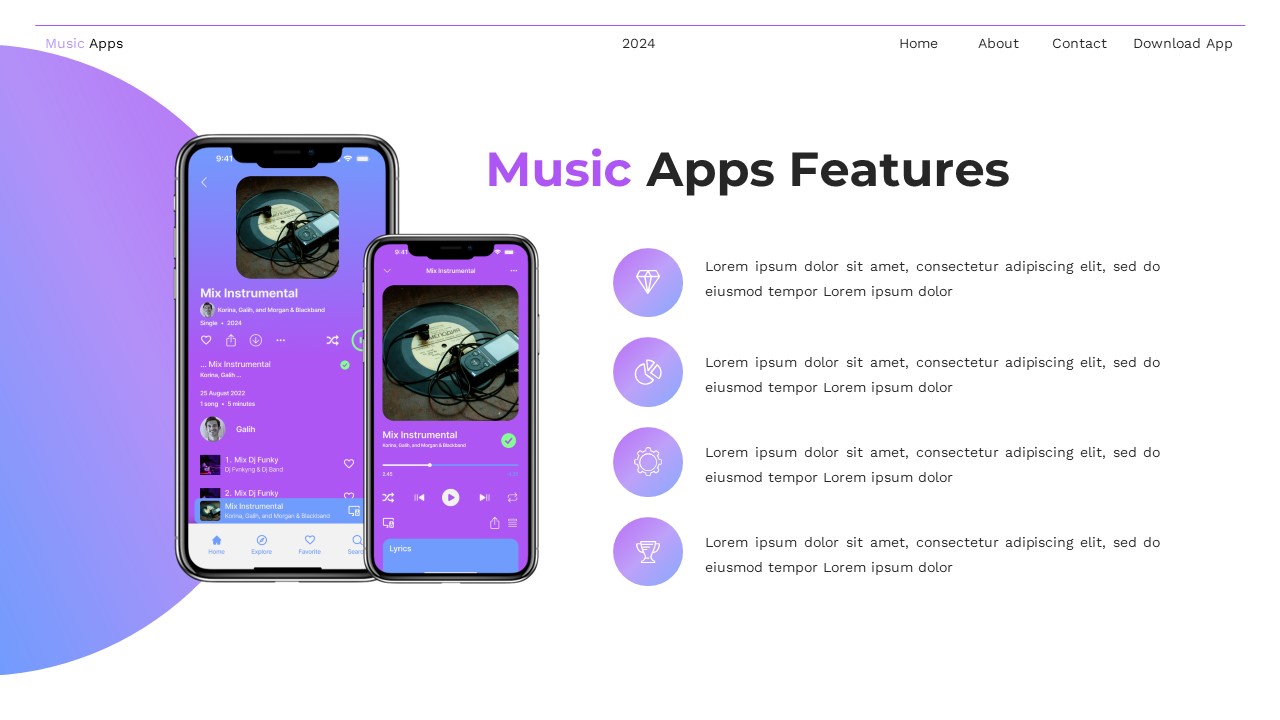 Music Apps - Mobile App Powerpoint Templates, Presentation Templates