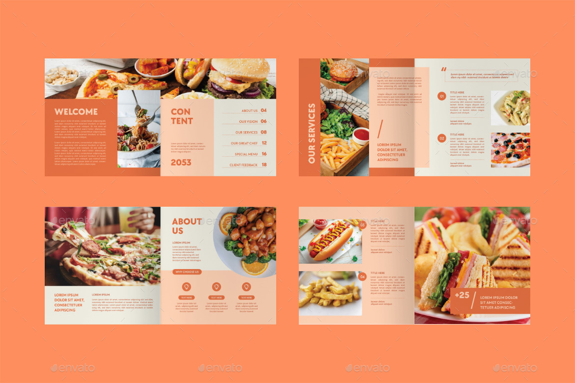 Square Fast Food Restaurant Brochure, Print Templates | GraphicRiver