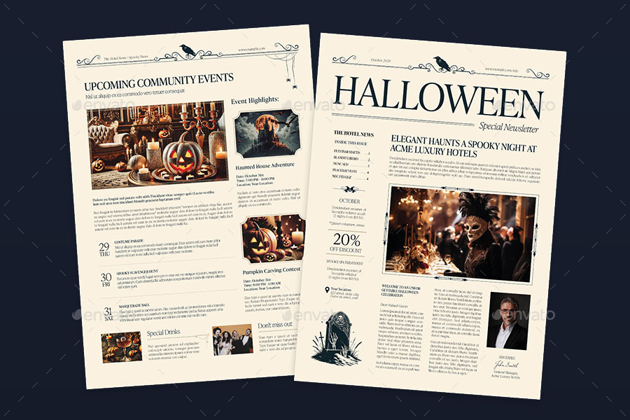 Halloween Newsletter Template, Print Templates | GraphicRiver