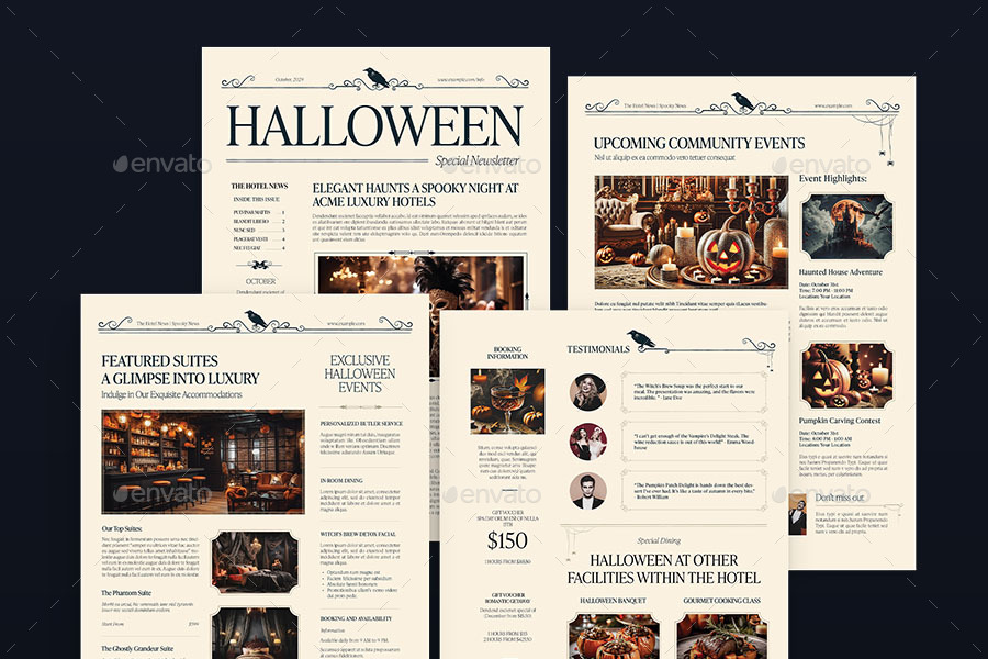 Halloween Newsletter Template, Print Templates | GraphicRiver