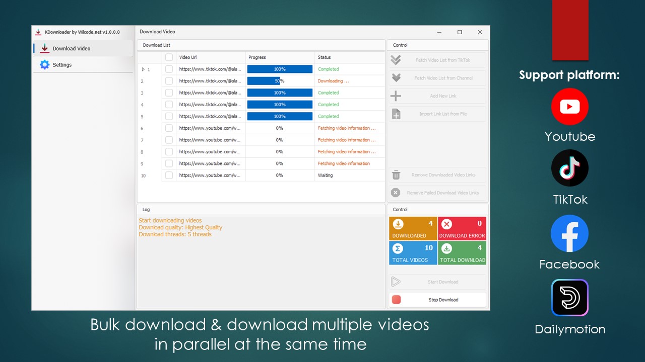 Video Downloader for Youtube, TikTok, Facebook, Dailymotion by Wilcode
