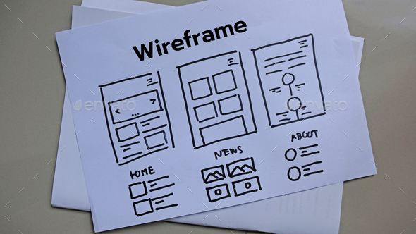 Draft sketch drawing template layout framework wireframe. Stock Photo ...