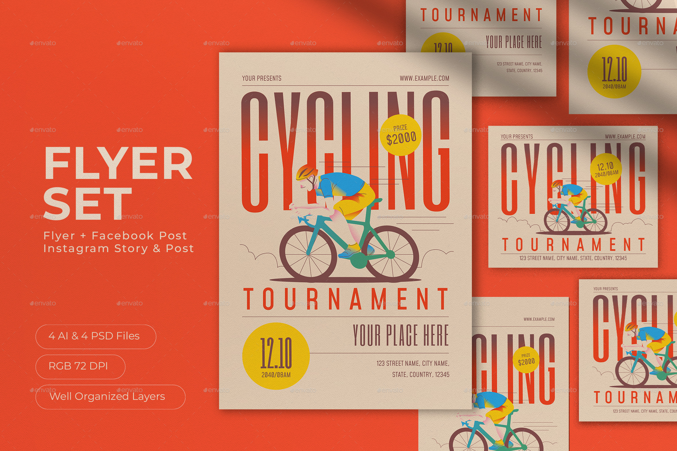 Orange Gradient Cycling Tournament Flyer Set, Print Templates ...
