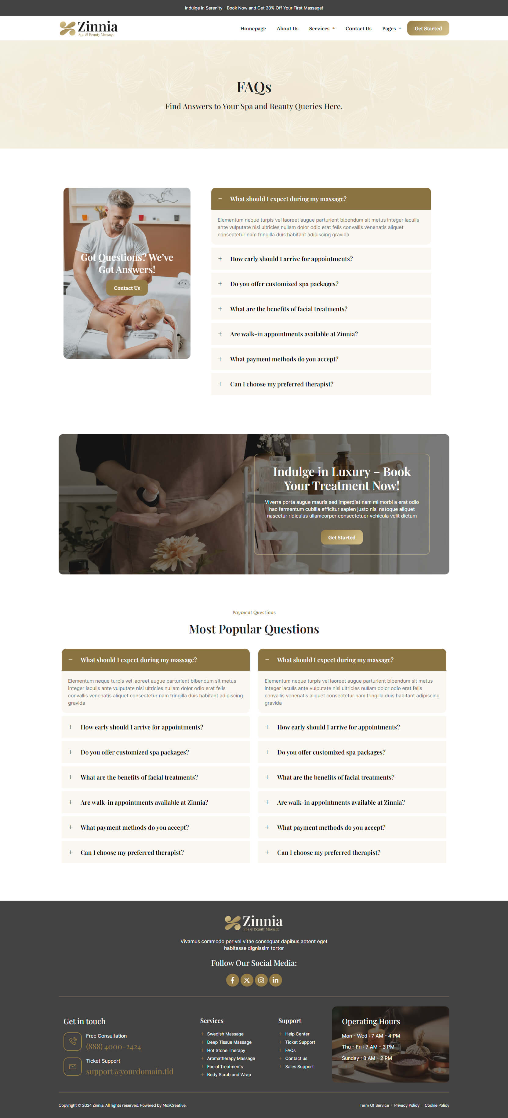 Zinnia - Spa & Beauty Care Elementor Pro Template Kit by moxcreative