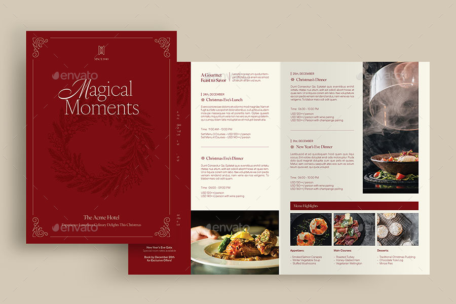 Christmas Dinner Mini Brochure, Print Templates | GraphicRiver
