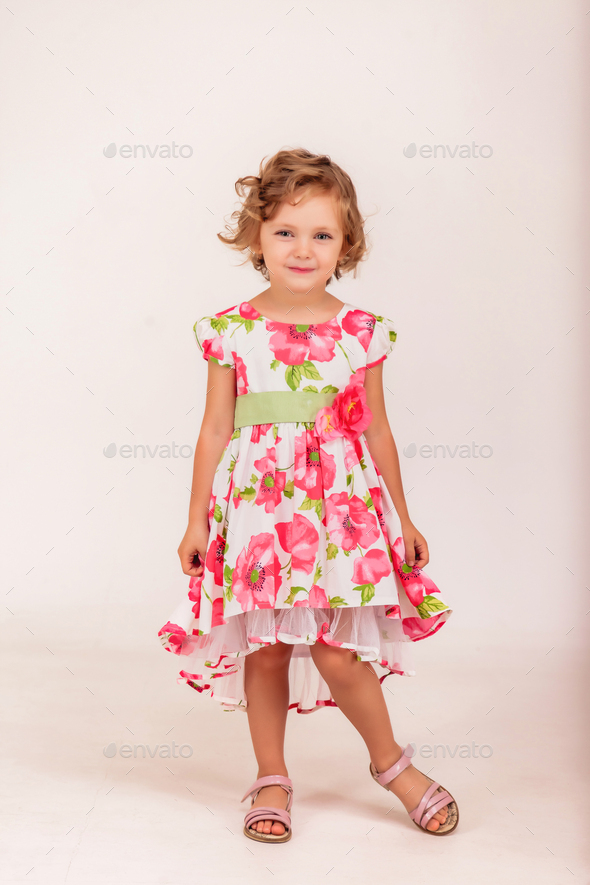 Full length stylish little girl model posing wearing fashionable ...