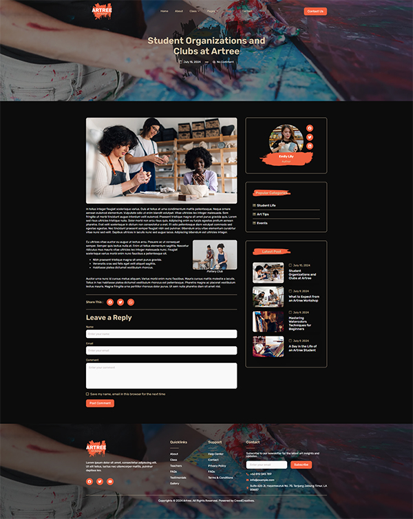 Artree - Art School Elementor Template Kit by creedcreatives | ThemeForest