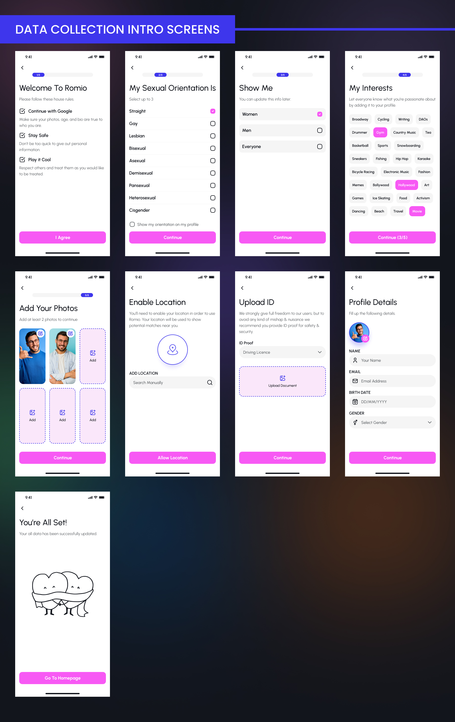 Romio - Multipurpose Dating Mobile App UI Kit Figma Template by The_Krishna