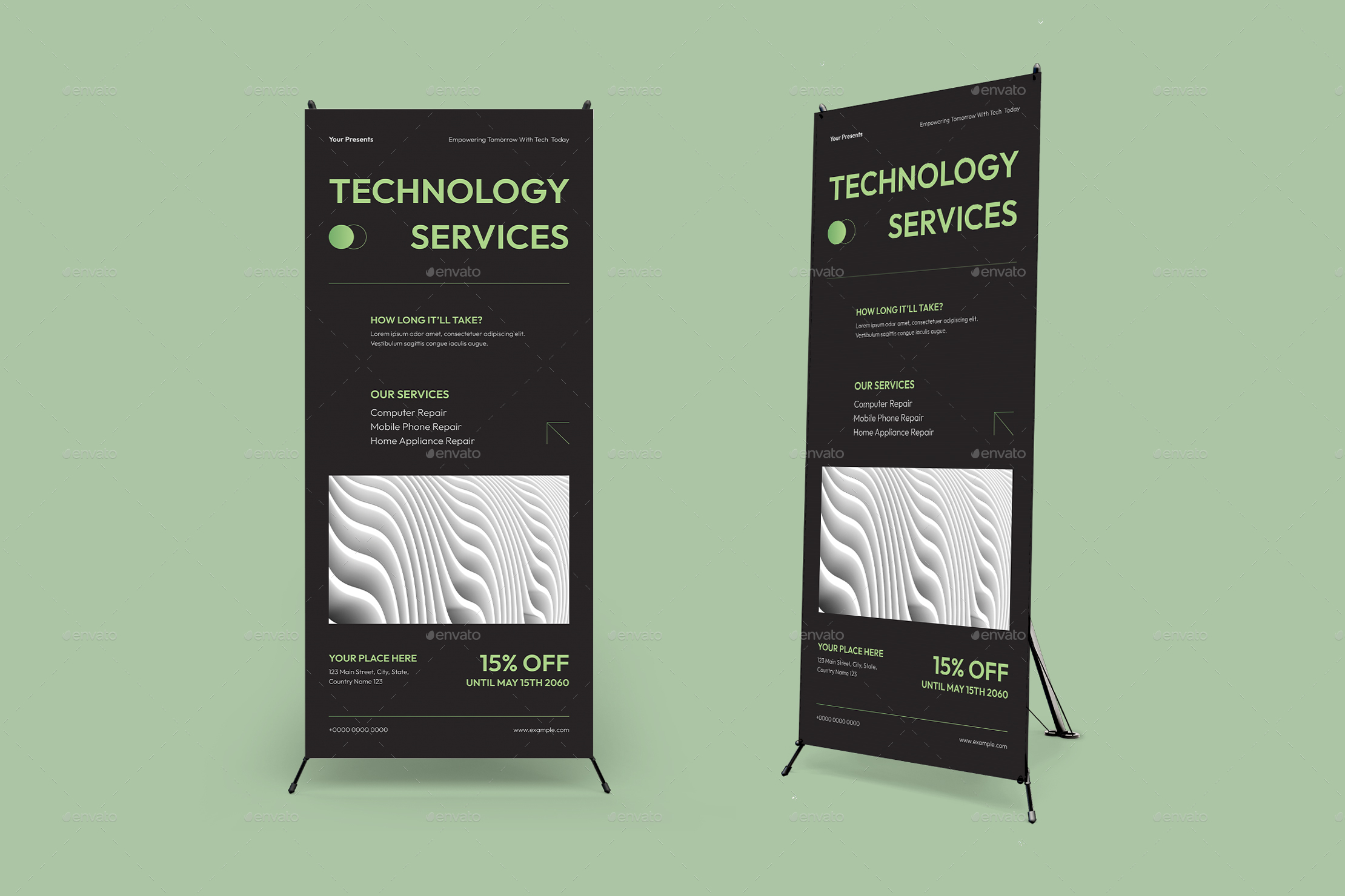 Black Green Gradient Modern Style Technology Services Banner, Print ...