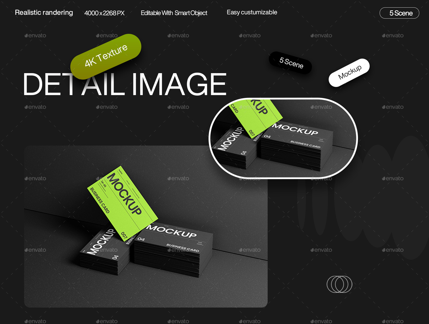 High-Contrast Green and Black Business Card Mockup Template, Graphics