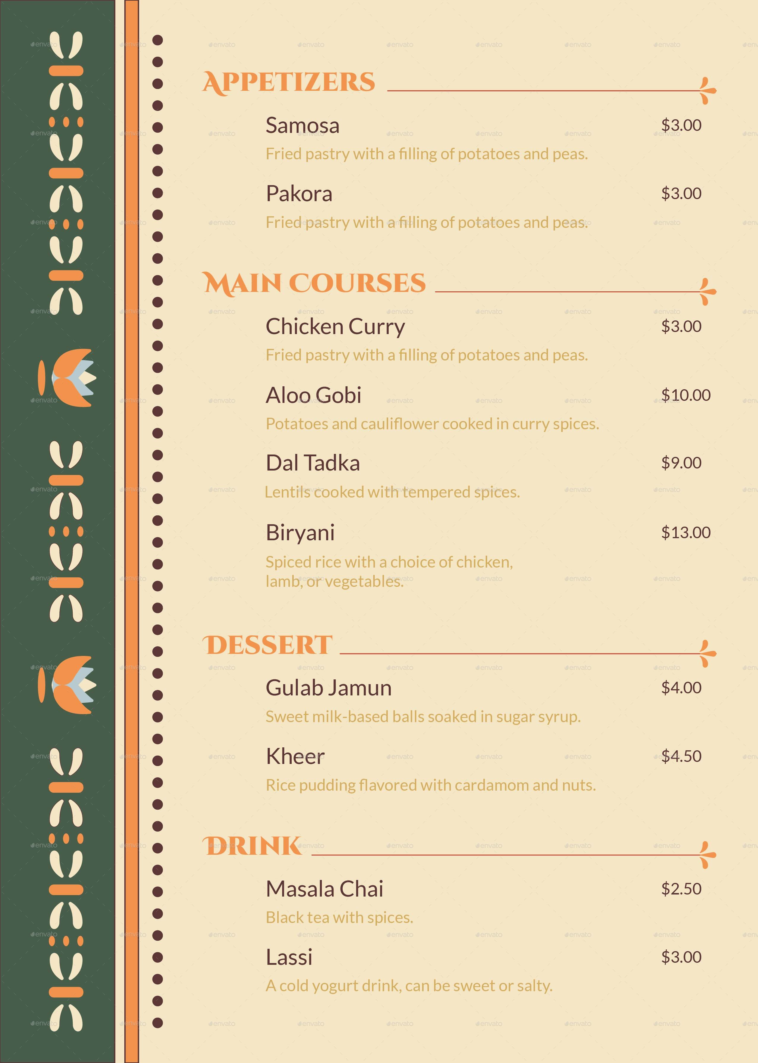 Indian Restaurant Menu, Print Templates | GraphicRiver