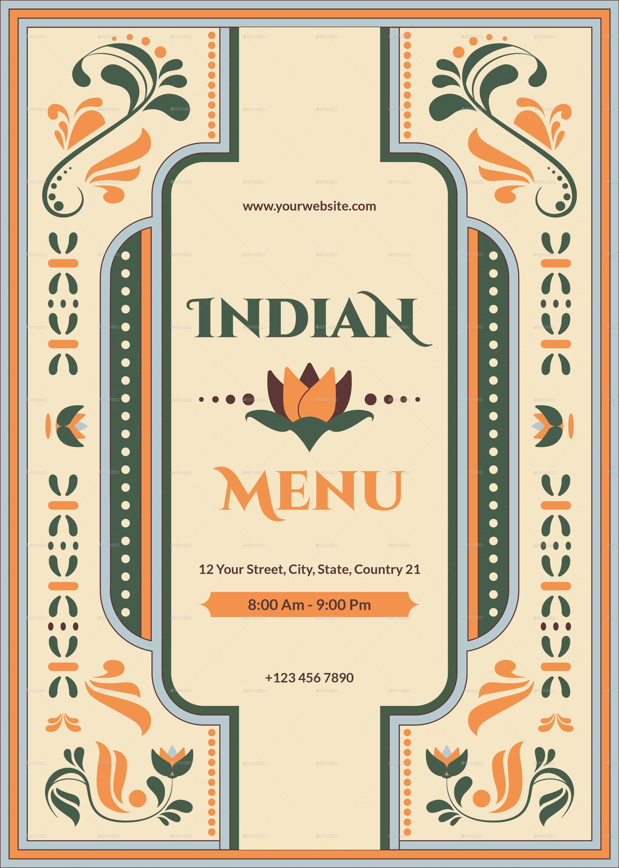 Indian Restaurant Menu, Print Templates | GraphicRiver