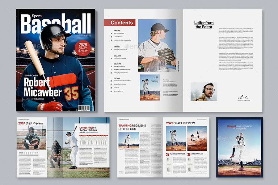 Baseball Magazine Template, Print Templates | GraphicRiver