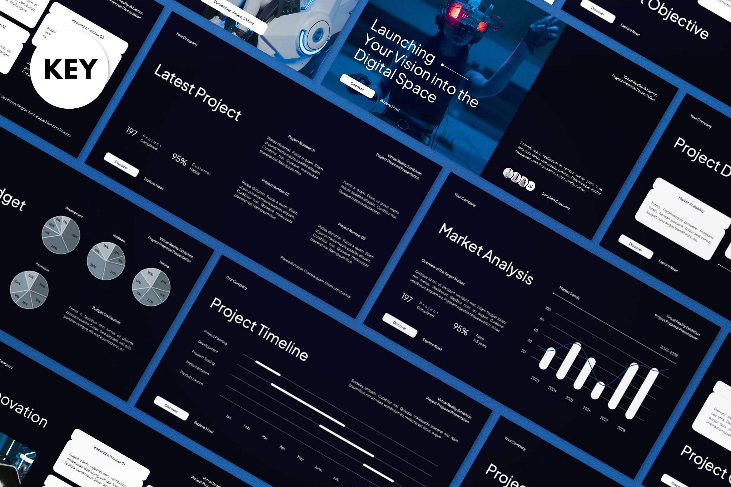 Black Modern VR Exhibition Project Proposal Keynote, Presentation Templates