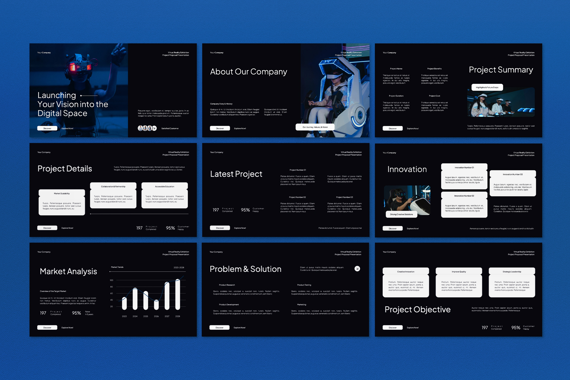 Black Modern VR Exhibition Project Proposal Keynote, Presentation Templates