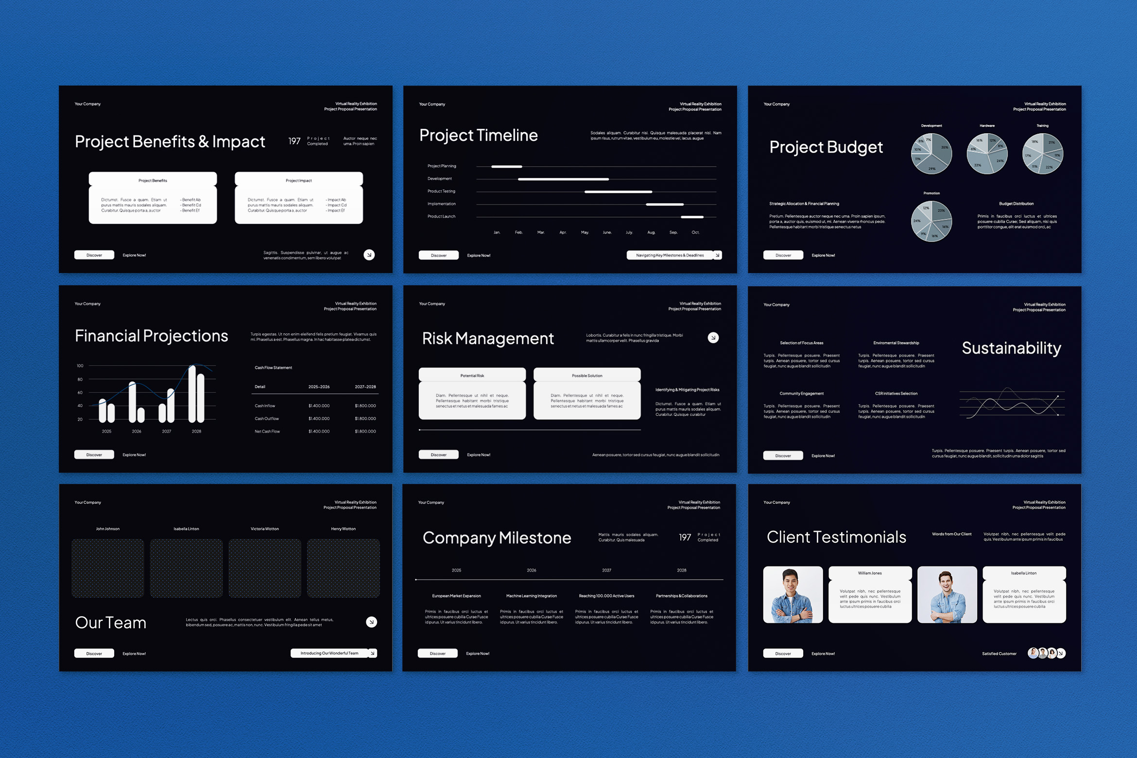 Black Modern VR Exhibition Project Proposal Keynote, Presentation Templates