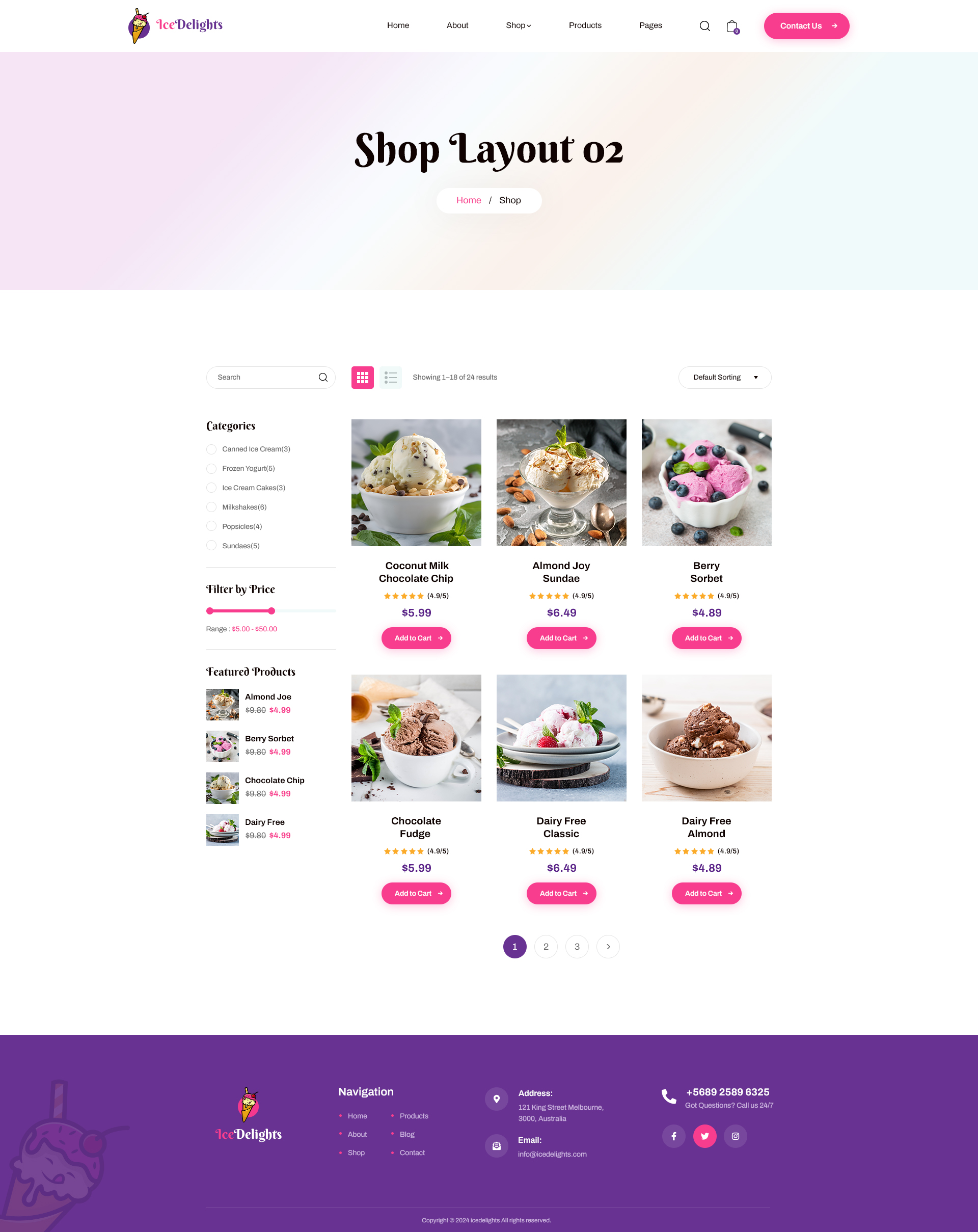IceDelights | Ice Cream Woocommerce PSD Template by designingmedia