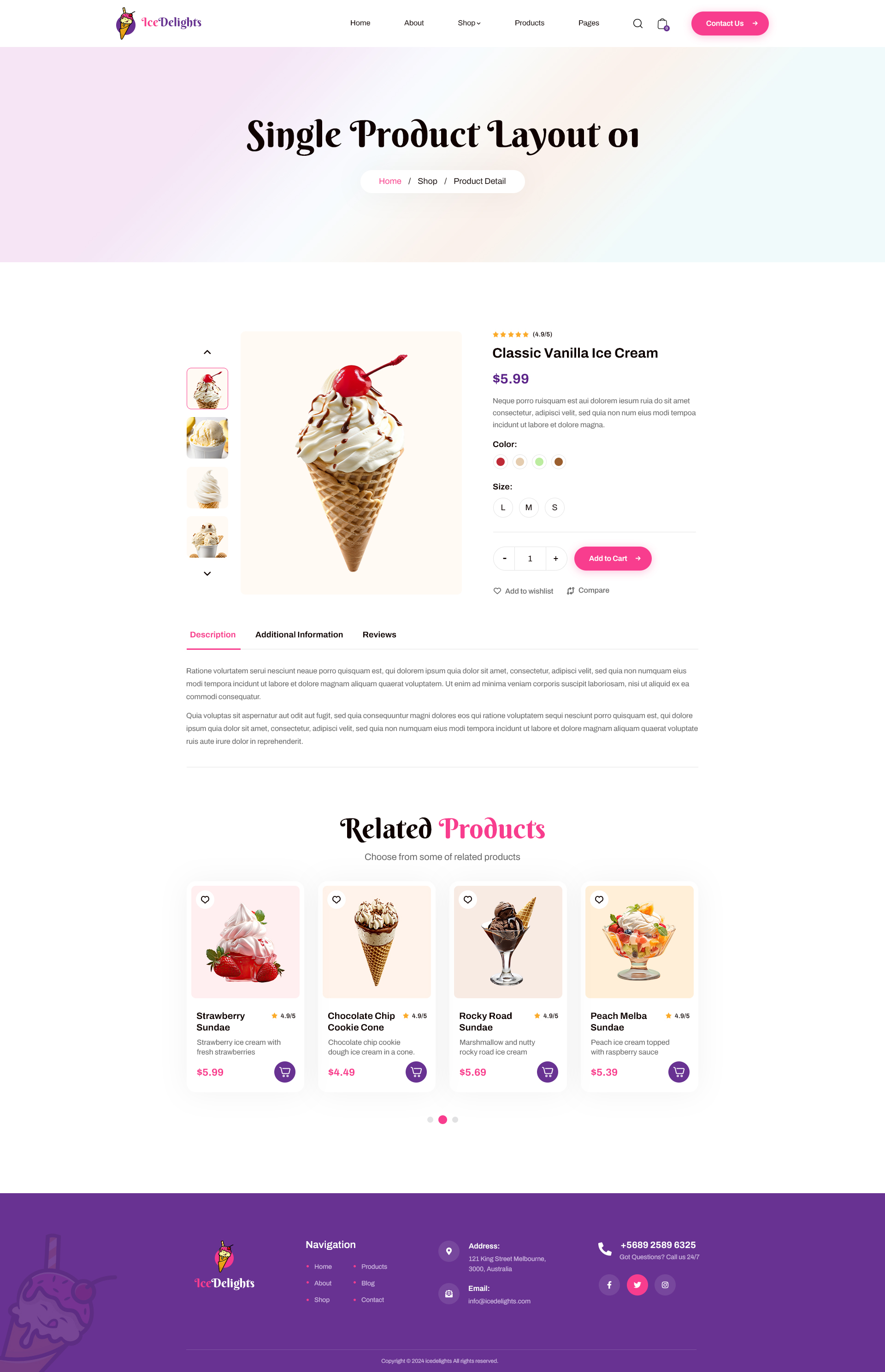 IceDelights | Ice Cream Woocommerce PSD Template by designingmedia