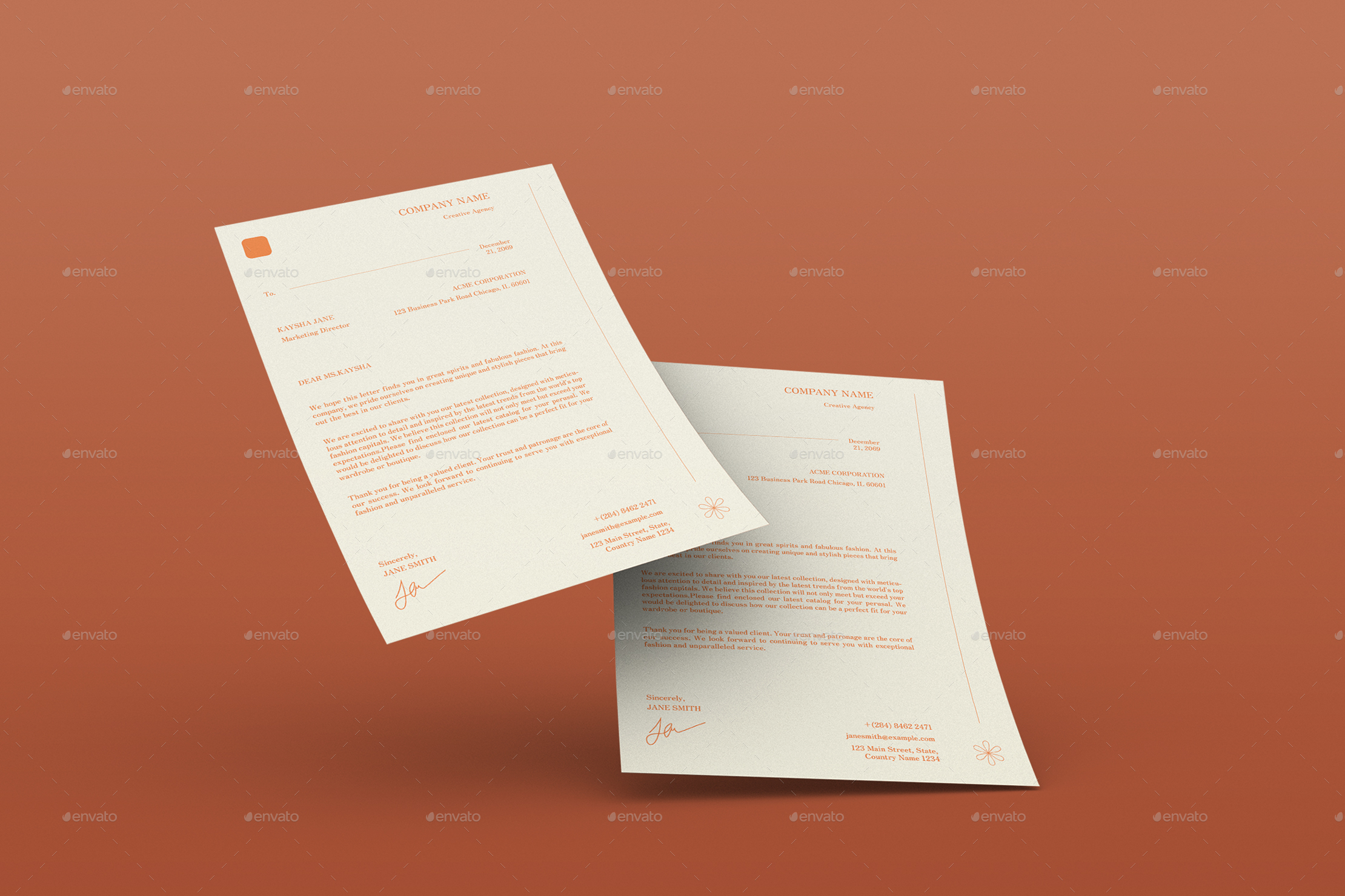 Cream Orange Minimalist Creative Letterhead, Print Templates | GraphicRiver