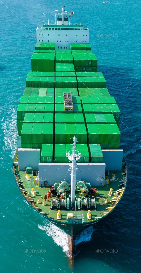 Green Cargo Container Ship, Cargo Container only green color. container ...
